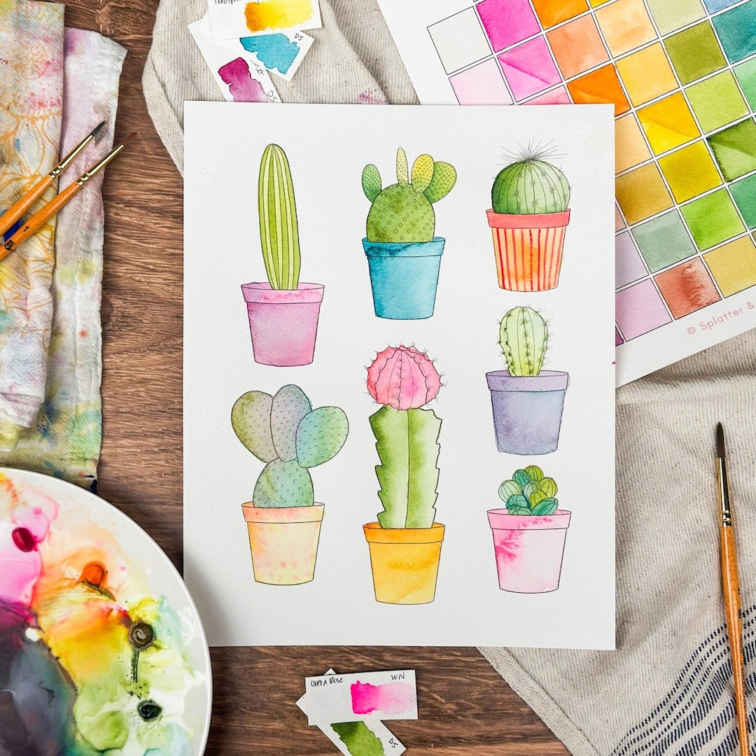 Cactus Watercolor Painting Kit Cacti Watercolor Painting Beginner Level ...