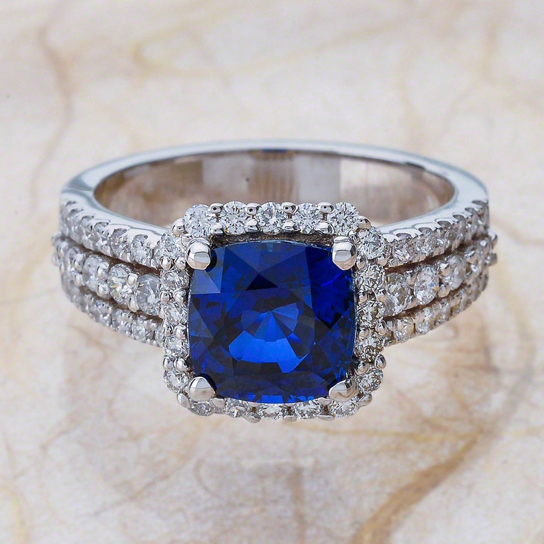 Blue Sapphire Engagement Ring - 14kt White Gold Diamond Engagement Ring ...