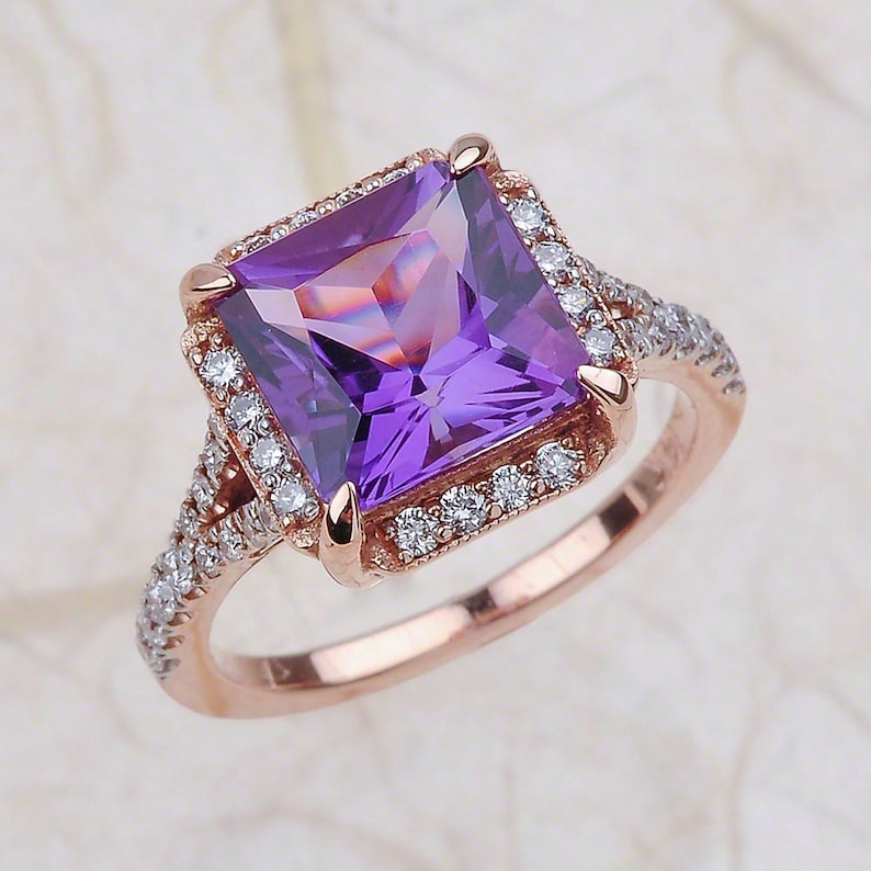 Amethyst Engagement Ring Rose Gold / February Birthstone - Etsy