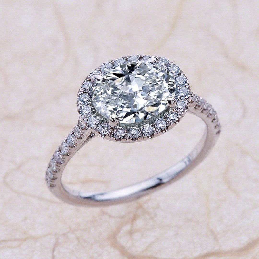 Moissanite Engagement Ring Oval / NEO Moissanite East West Sideways ...
