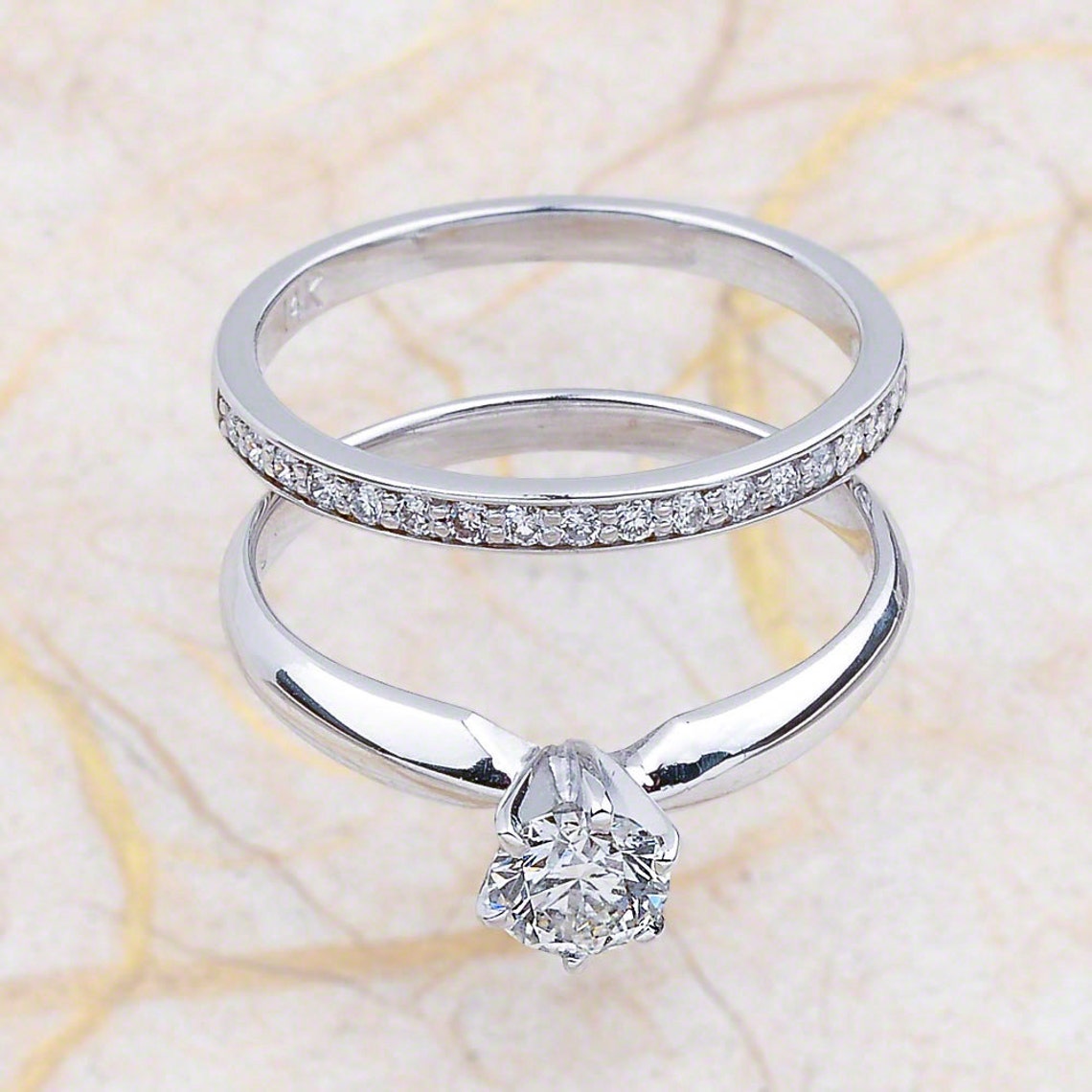 Diamond Engagement Ring Bridal Set in White Gold / Diamond - Etsy