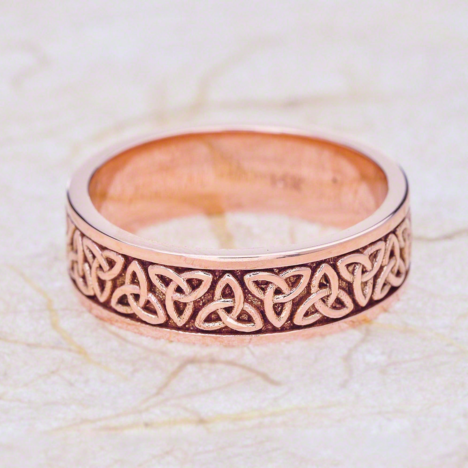 Celtic Trinity Knot Wedding Band 14k Rose Gold Mens Wedding | Etsy