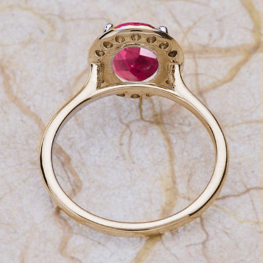 Ruby Engagement Ring Rose Gold / Oval Cut Ruby Red Gemstone Halo ...