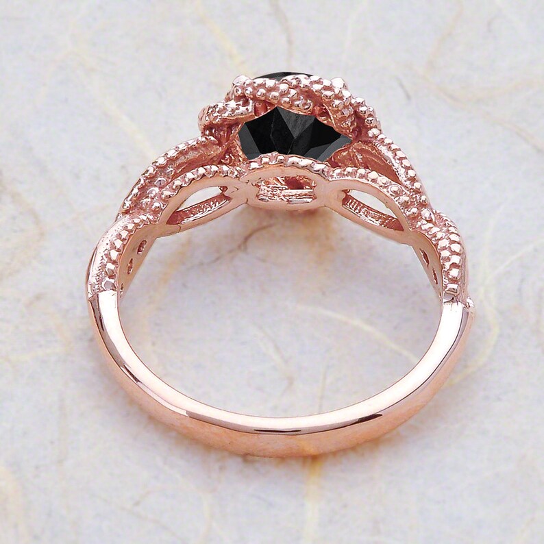 14K Vintage Rose Gold Engagement Ring Center is A Round Black Spinel - Etsy