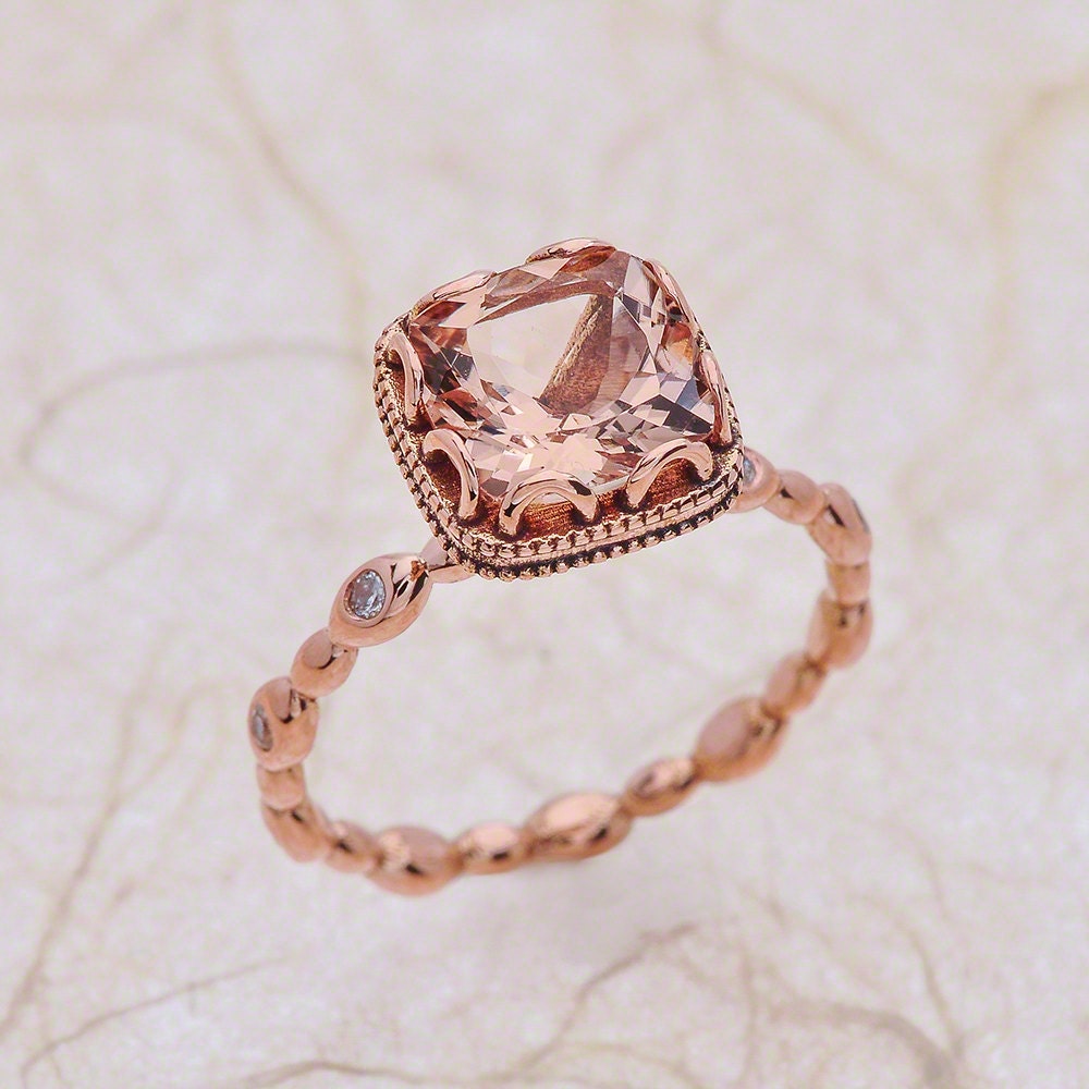 Morganite Rose Gold Engagement Ring, Cushion Morganite Rose Gold ...
