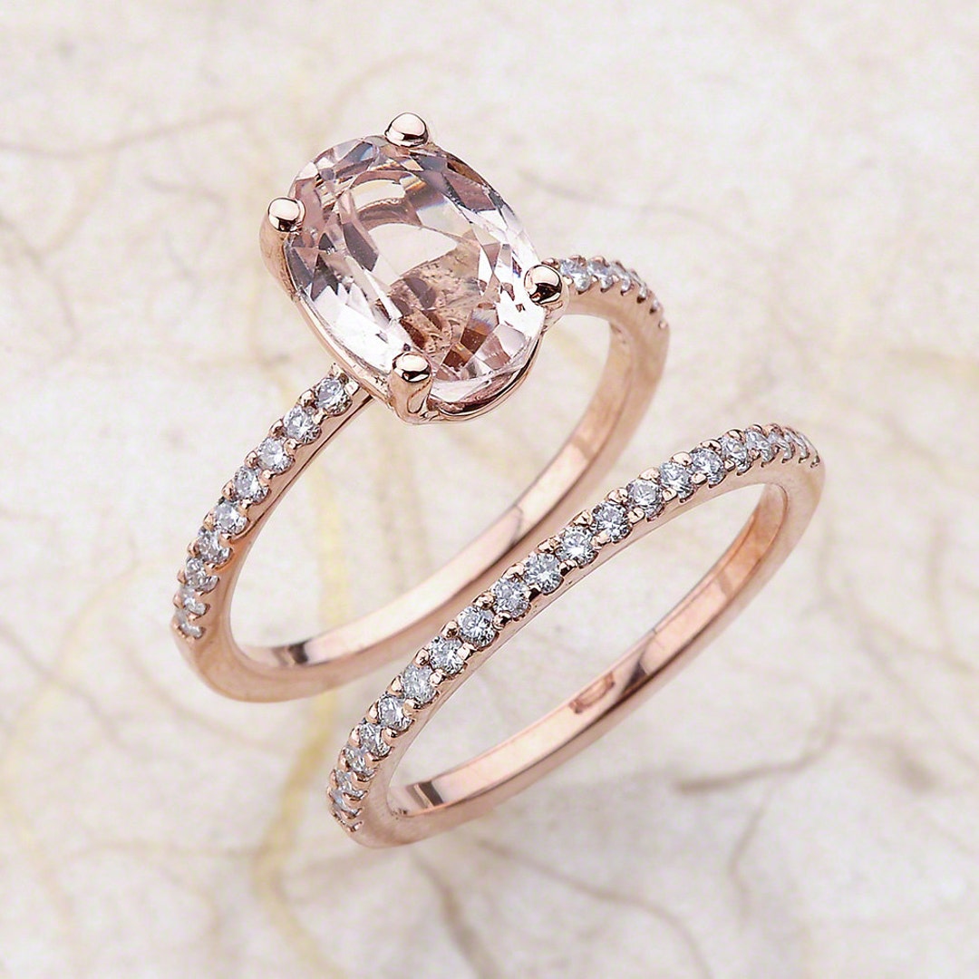 Morganite Bridal Set Rose Gold / Oval Cut Morganite Bridal Set Rose ...