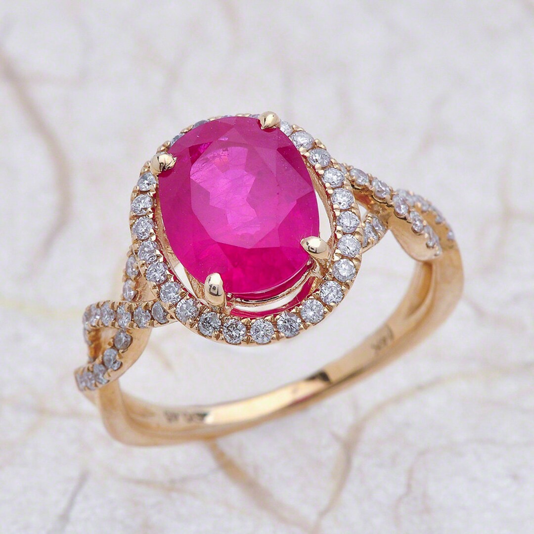 Ruby Engagement Ring Rose Gold, Lab Grown Ruby Halo Engagement Ring ...