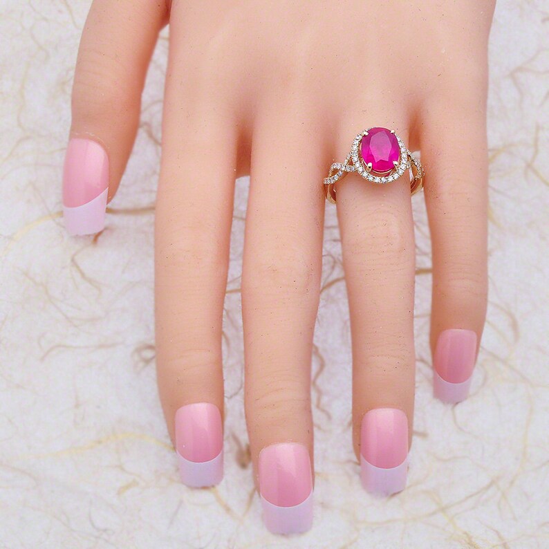 Ruby Engagement Ring Rose Gold Lab Grown Ruby Halo Engagement - Etsy
