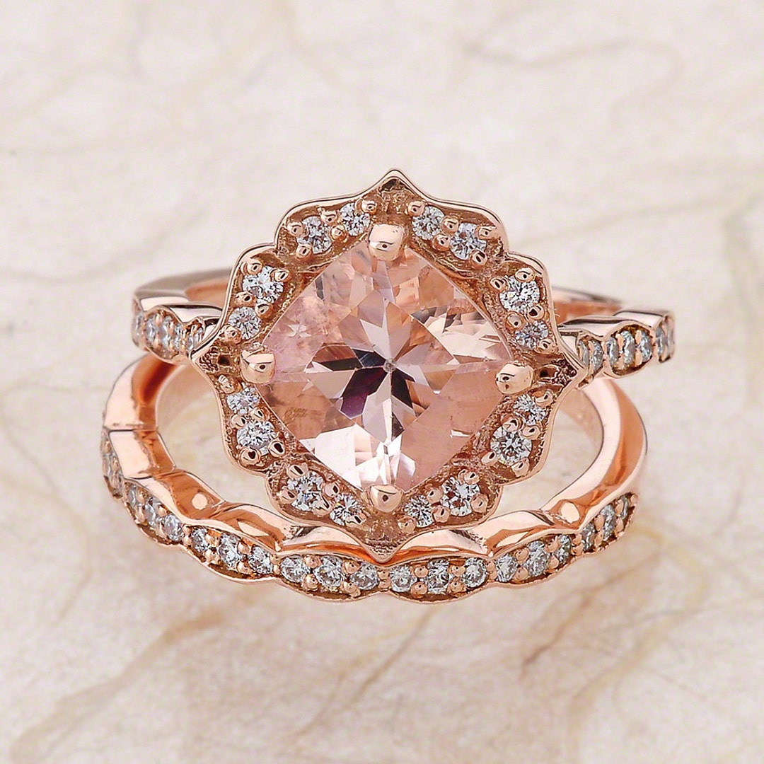 Morganite Bridal Set Rose Gold, Morganite Rose Gold Bridal Set ...