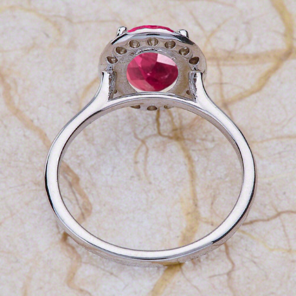 Ruby Engagement Ring Rose Gold / Oval Cut Ruby Red Gemstone Halo ...