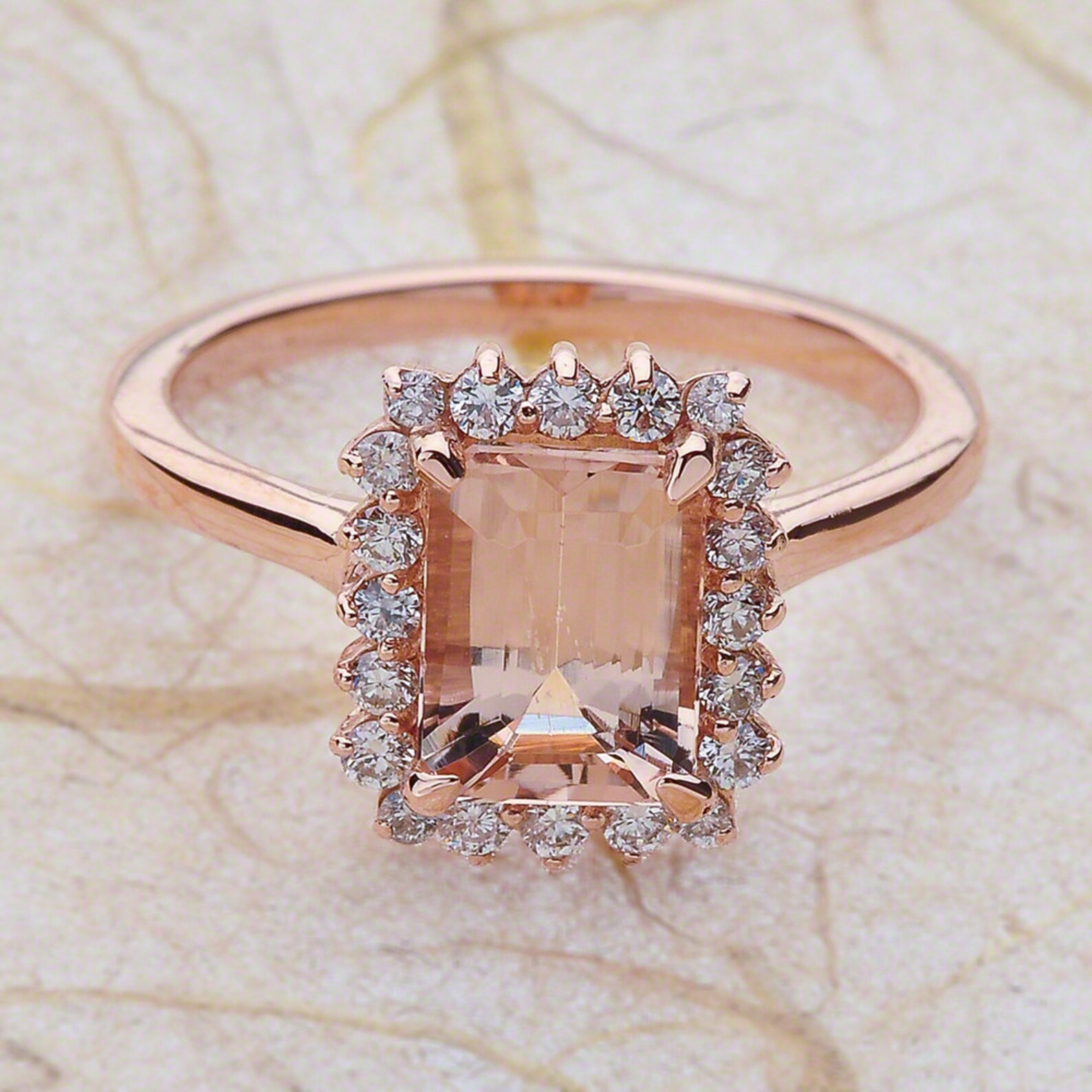 Morganite Engagement Ring Rose Gold, Halo Morganite Engagement Ring ...