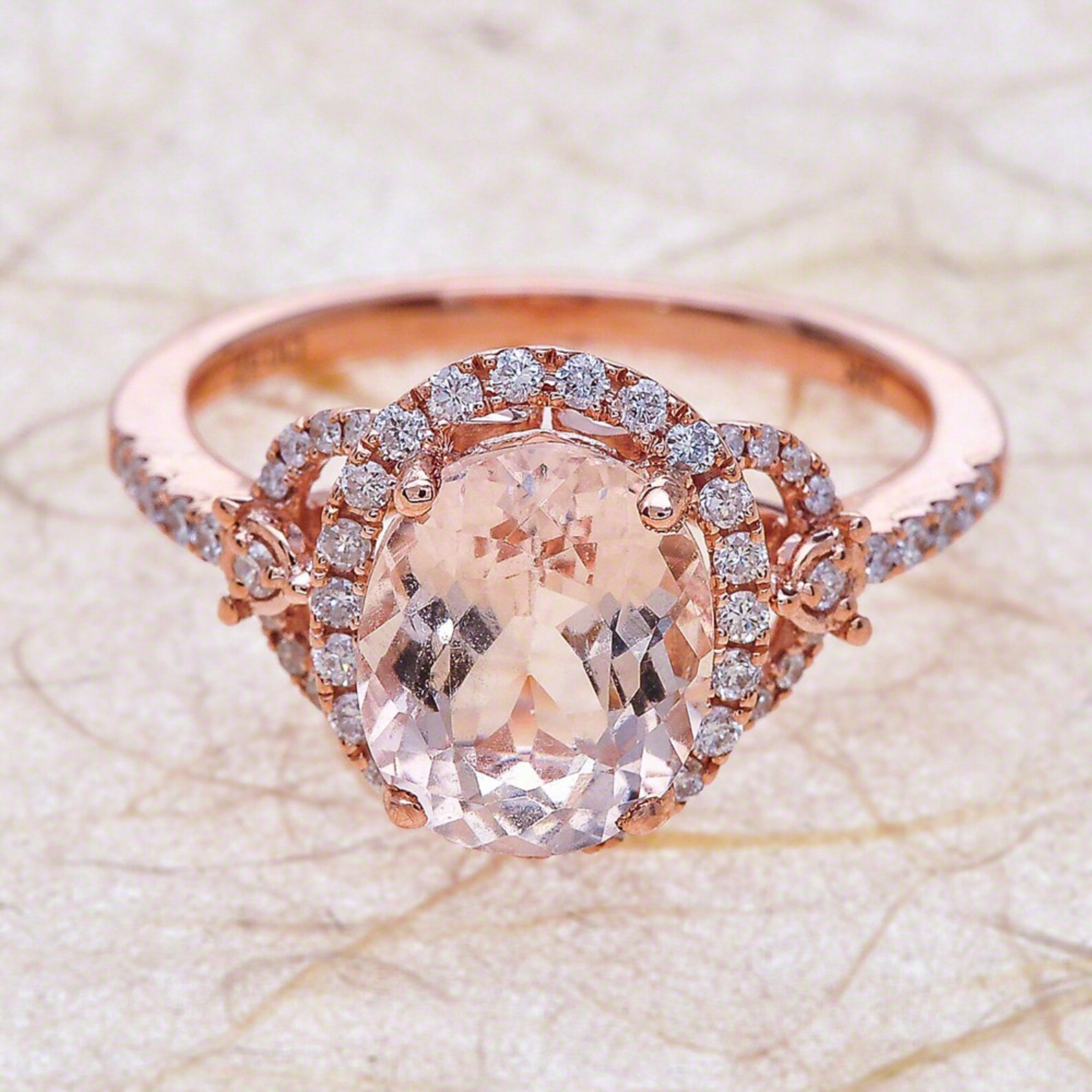 Morganite Halo Engagement Ring Rose Gold, Morganite Rose Gold Ring ...