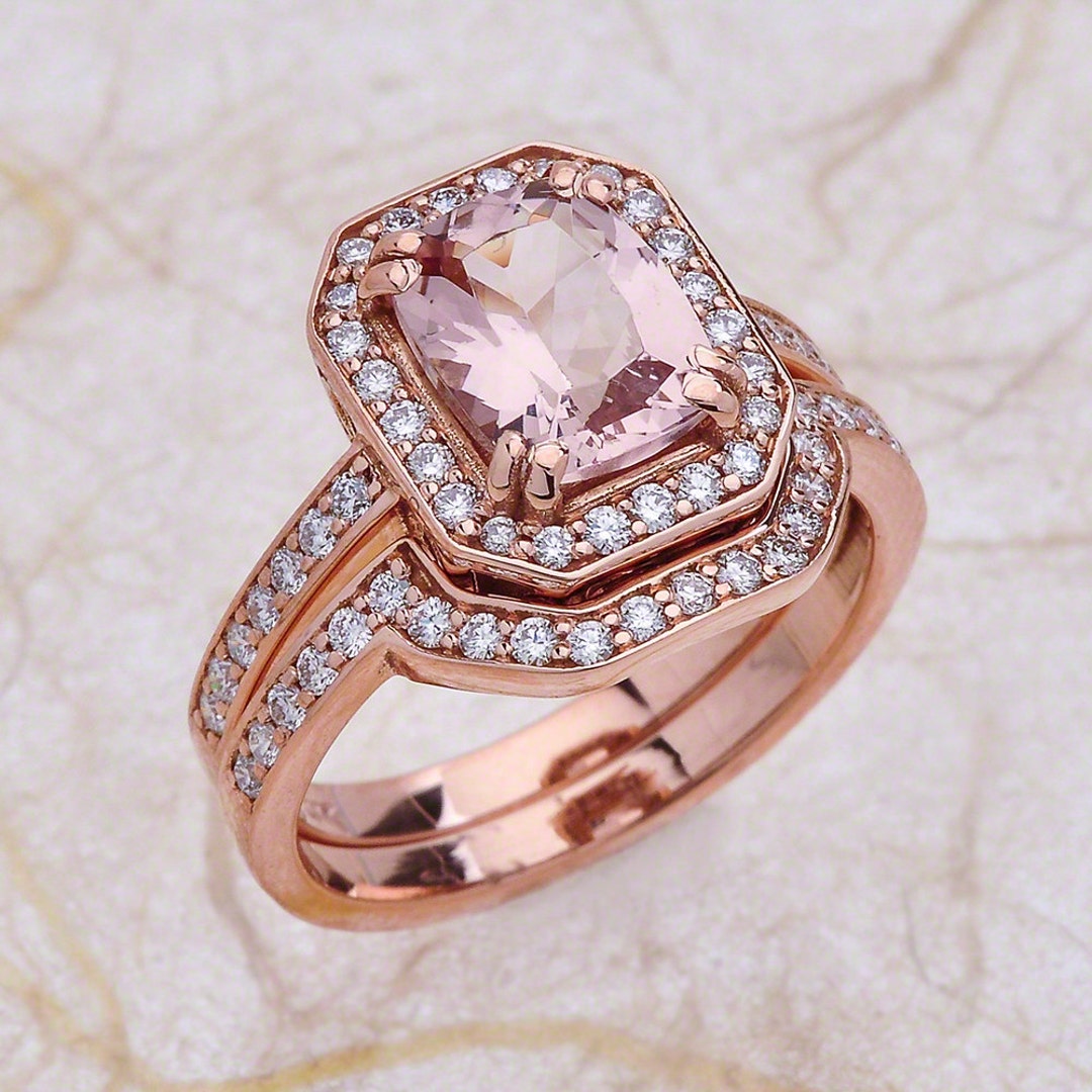 Morganite Engagement Ring Set - Rose Gold Engagement Ring Set ...
