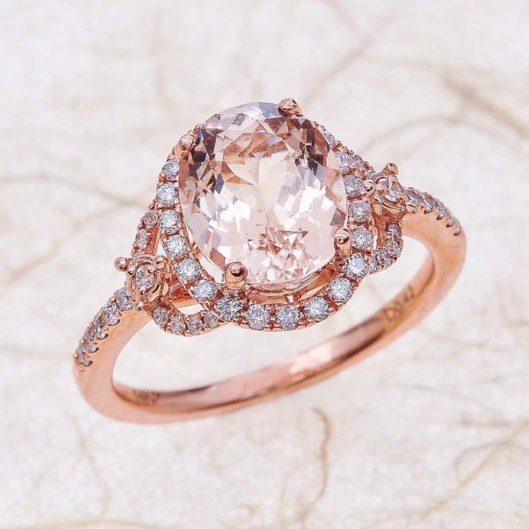 Morganite Halo Engagement Ring Rose Gold, Morganite Rose Gold Ring ...