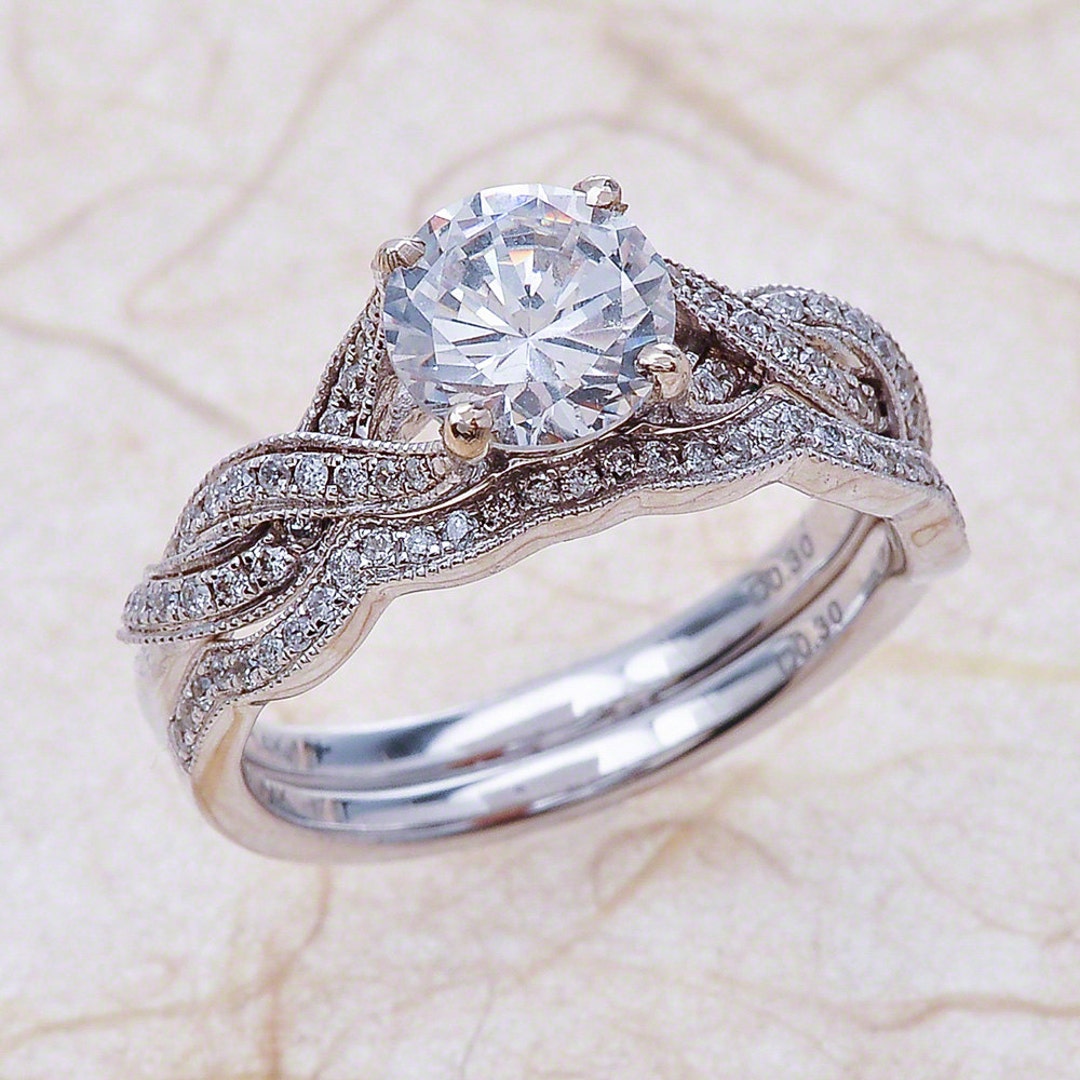 Moissanite Engagement Bridal Ring Set White Gold, NEO Moissanite ...