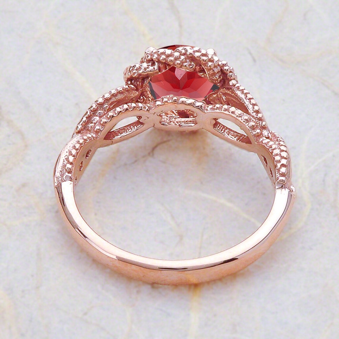 Garnet Engagement Ring Rose Gold / January Birthstone Halo Vintage ...
