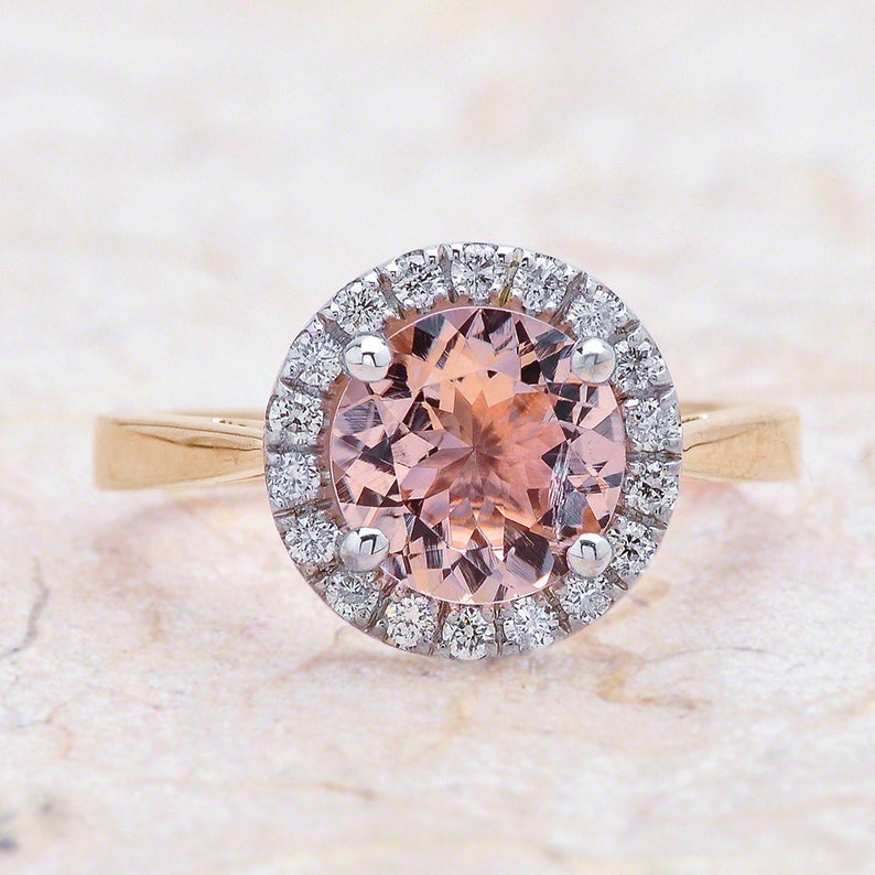 Morganite Engagement Ring / Round Cut Halo Design / October | Etsy