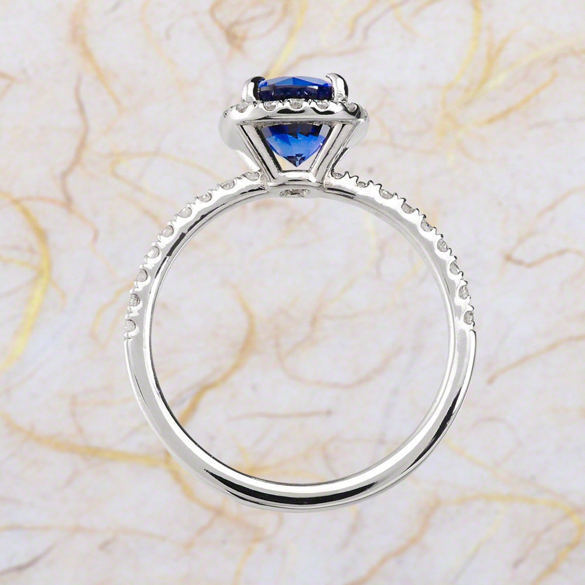 Engagement Ring With Cushion Blue Sapphire in 14K White Gold / Blue ...