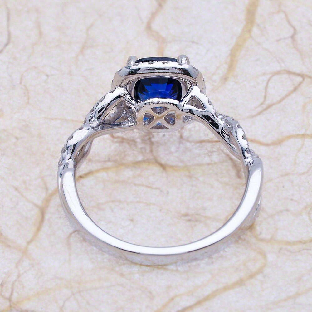 Blue Sapphire Engagement Ring White Gold, Lab Grown Sapphire Engagement ...