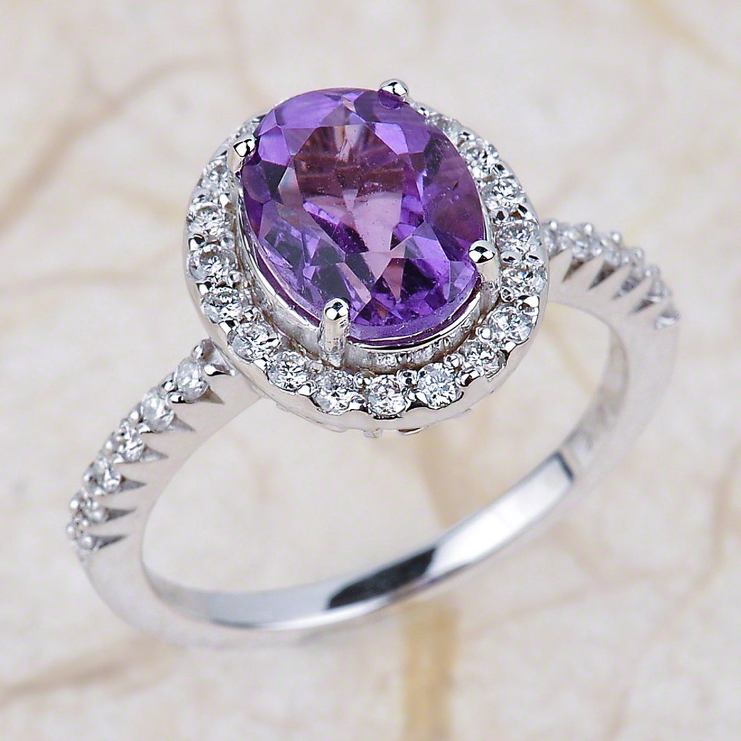 Amethyst Engagement Ring in 14K White Gold / Oval Amethyst Engagement ...