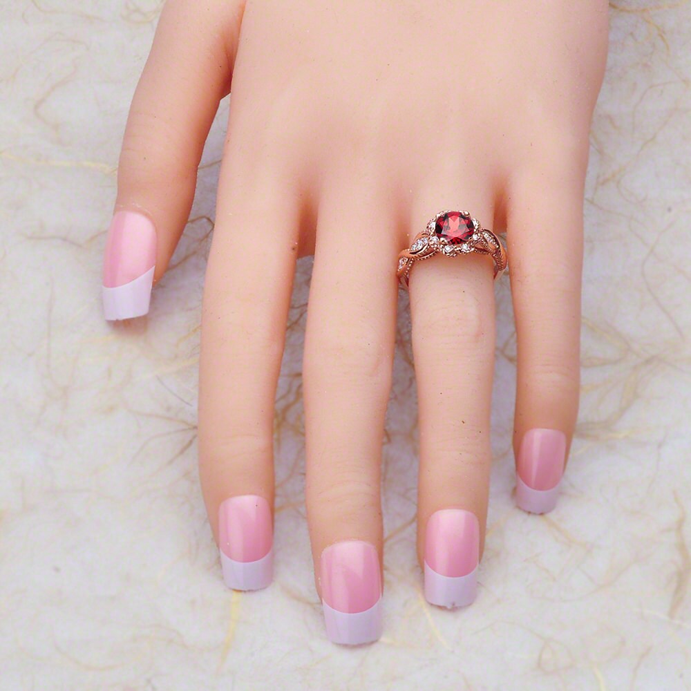 Garnet Engagement Ring Rose Gold / January Birthstone Halo Vintage ...