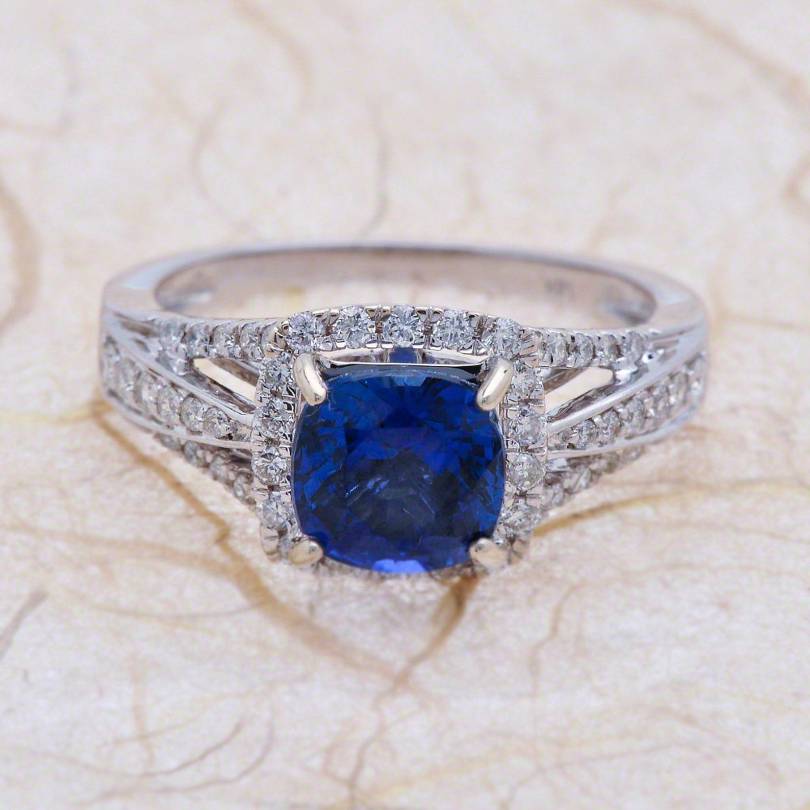 Blue Sapphire Engagement Ring White Gold, Lab Grown Sapphire Engagement ...