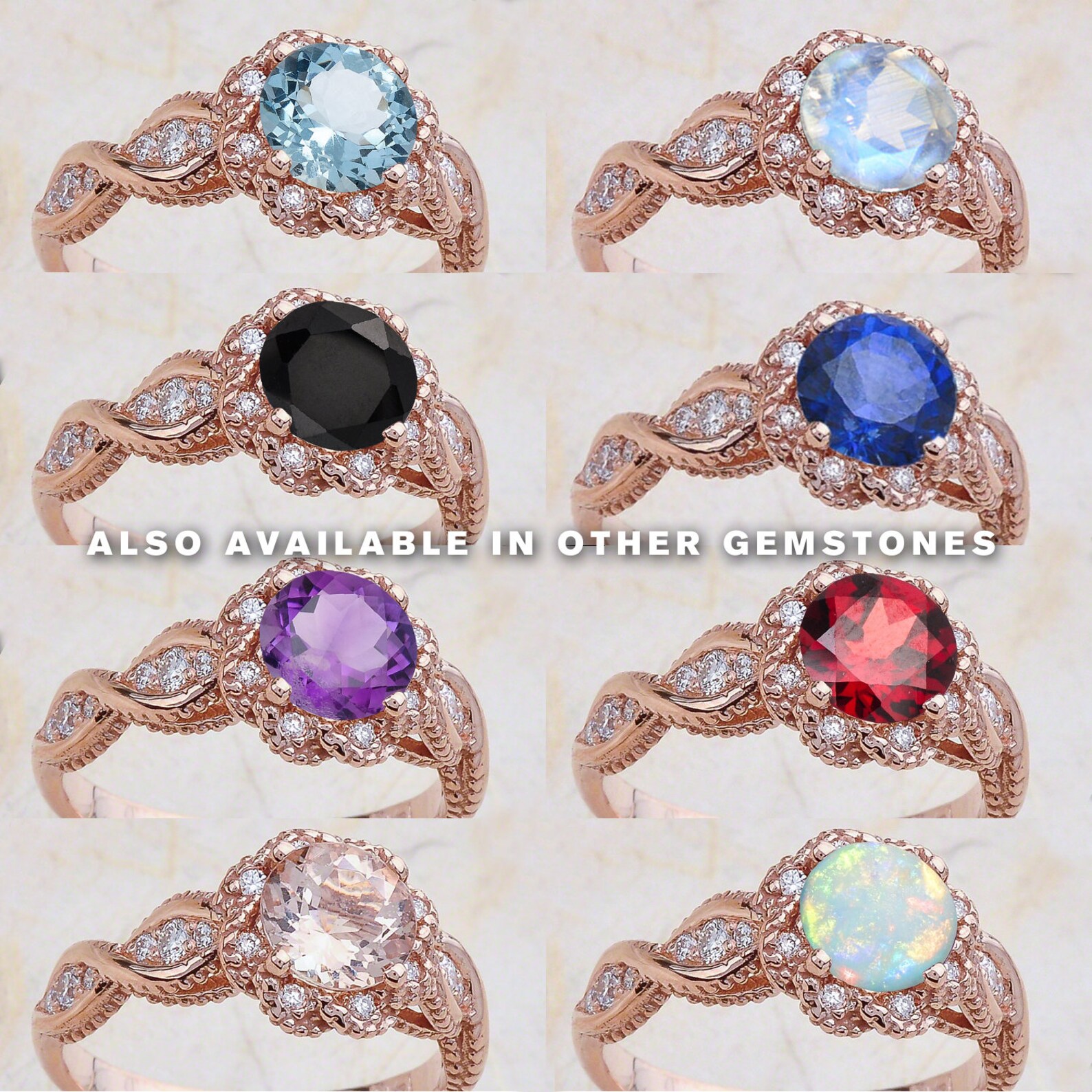Garnet Engagement Ring Rose Gold / January Birthstone Halo Vintage ...
