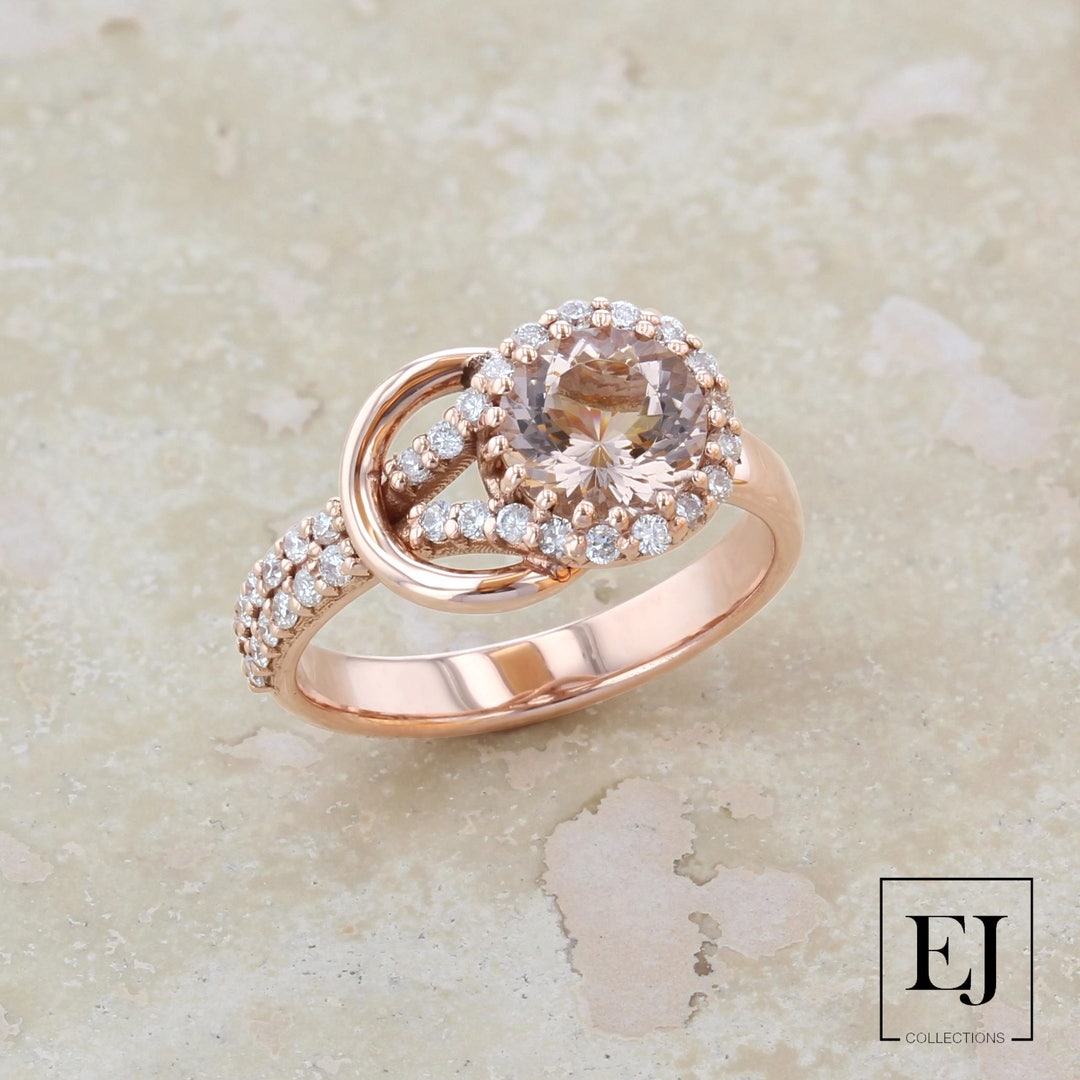 Morganite Engagement Ring Rose Gold / Morganite Halo Engagement Ring ...