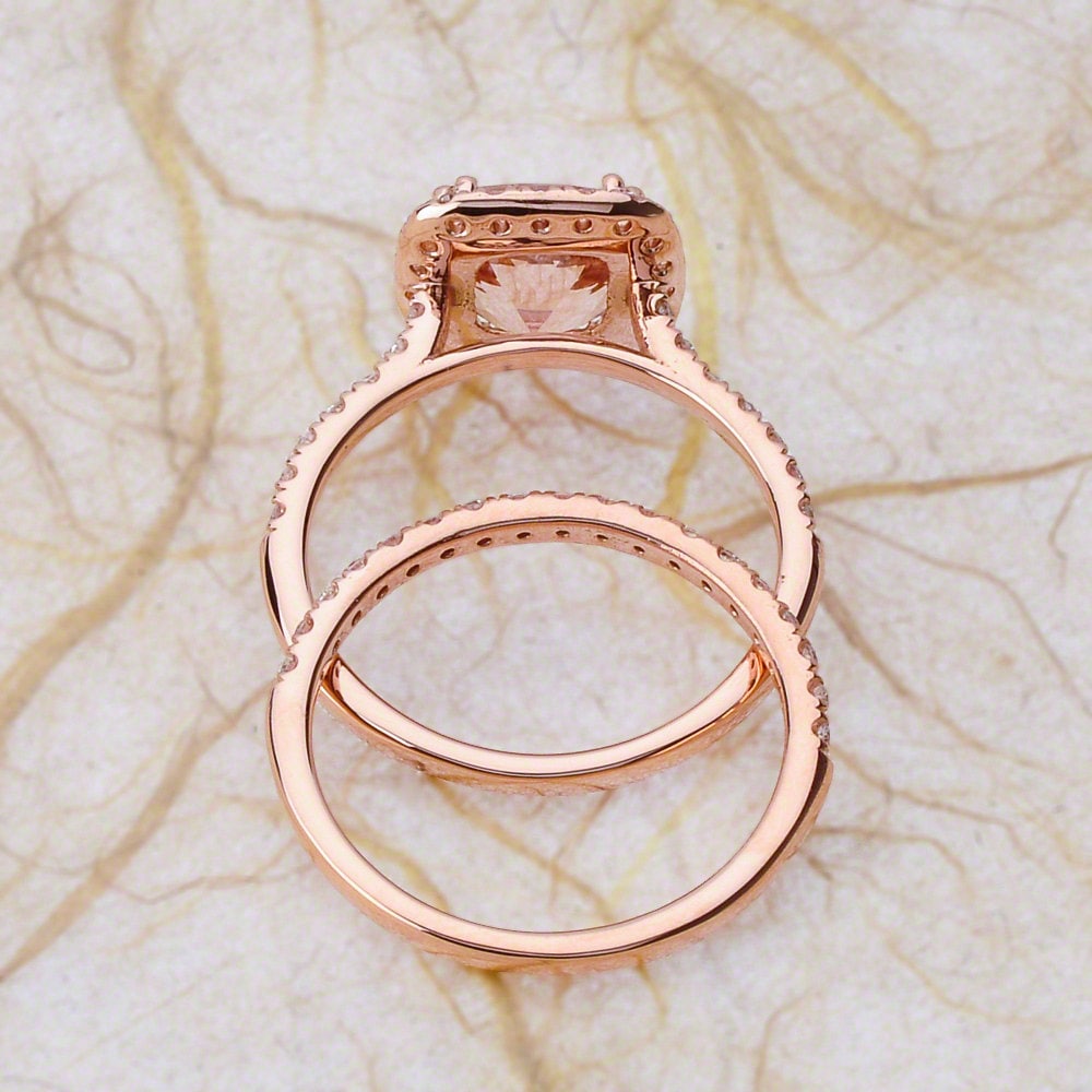 Morganite Bridal Set Rose Gold Morganite Halo Bridal Set | Etsy