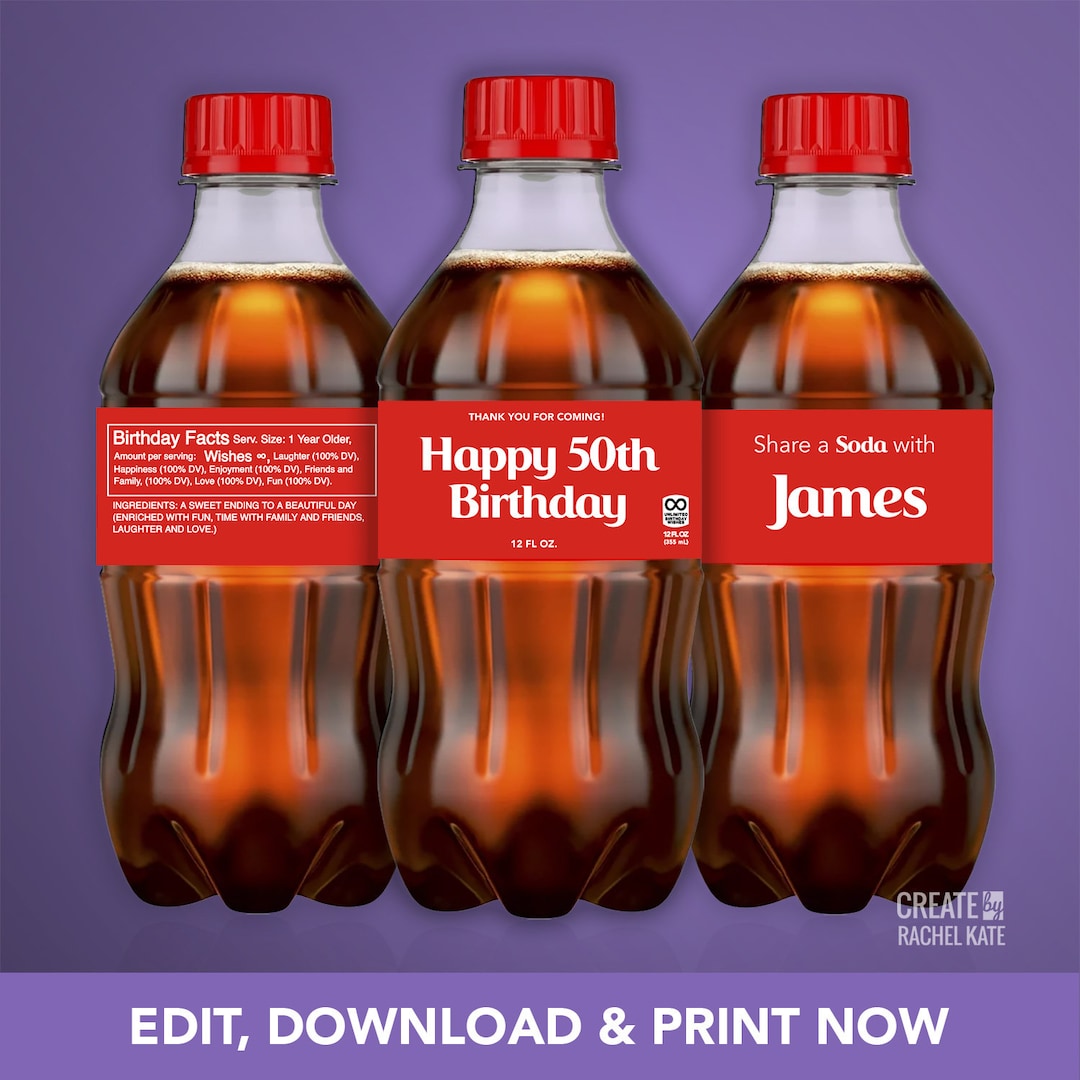 Red Cola Soda Happy Birthday With Age Number Photo Bottle Small 12 Fl ...