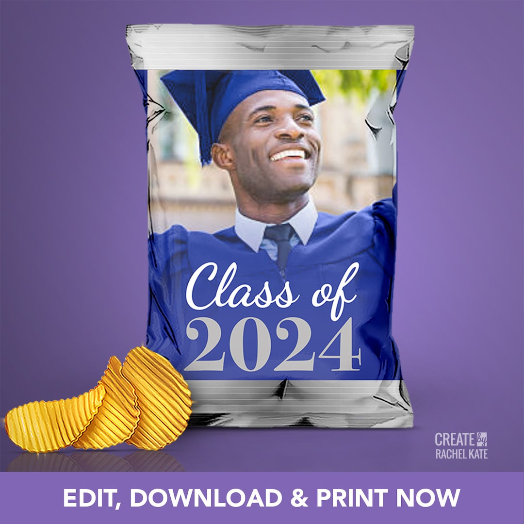 Graduation Photo Class of 2024 Royal Blue Silver Foil Potato Chip ...