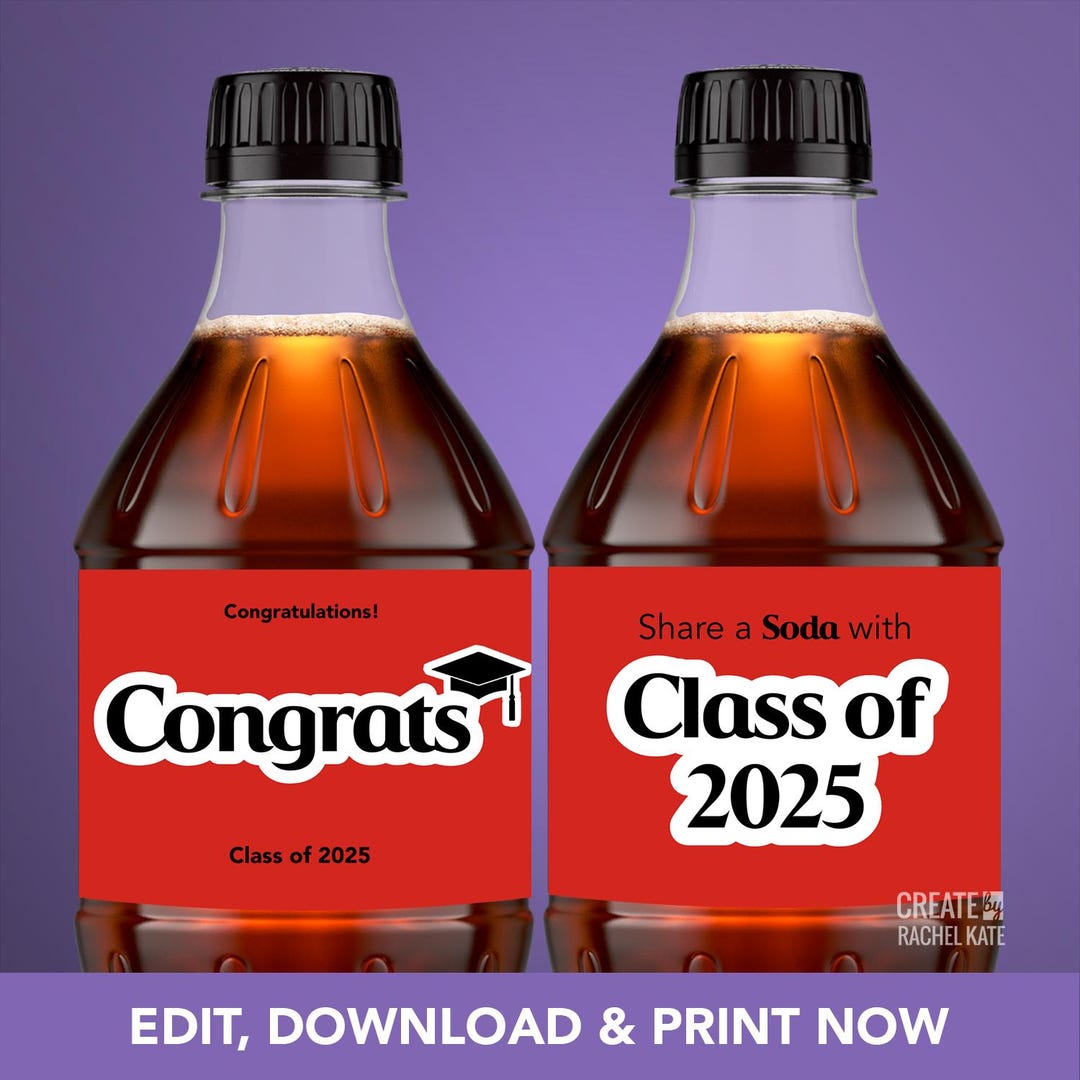 Congrats Graduation Cap Add a Name Red Cola Soda Bottle Small 20 Oz ...