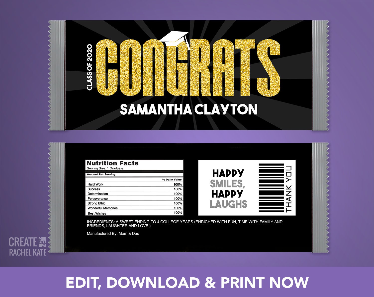 Graduation Glitter Chocolate Candy Bar Wrapper Stickers Labels | Etsy