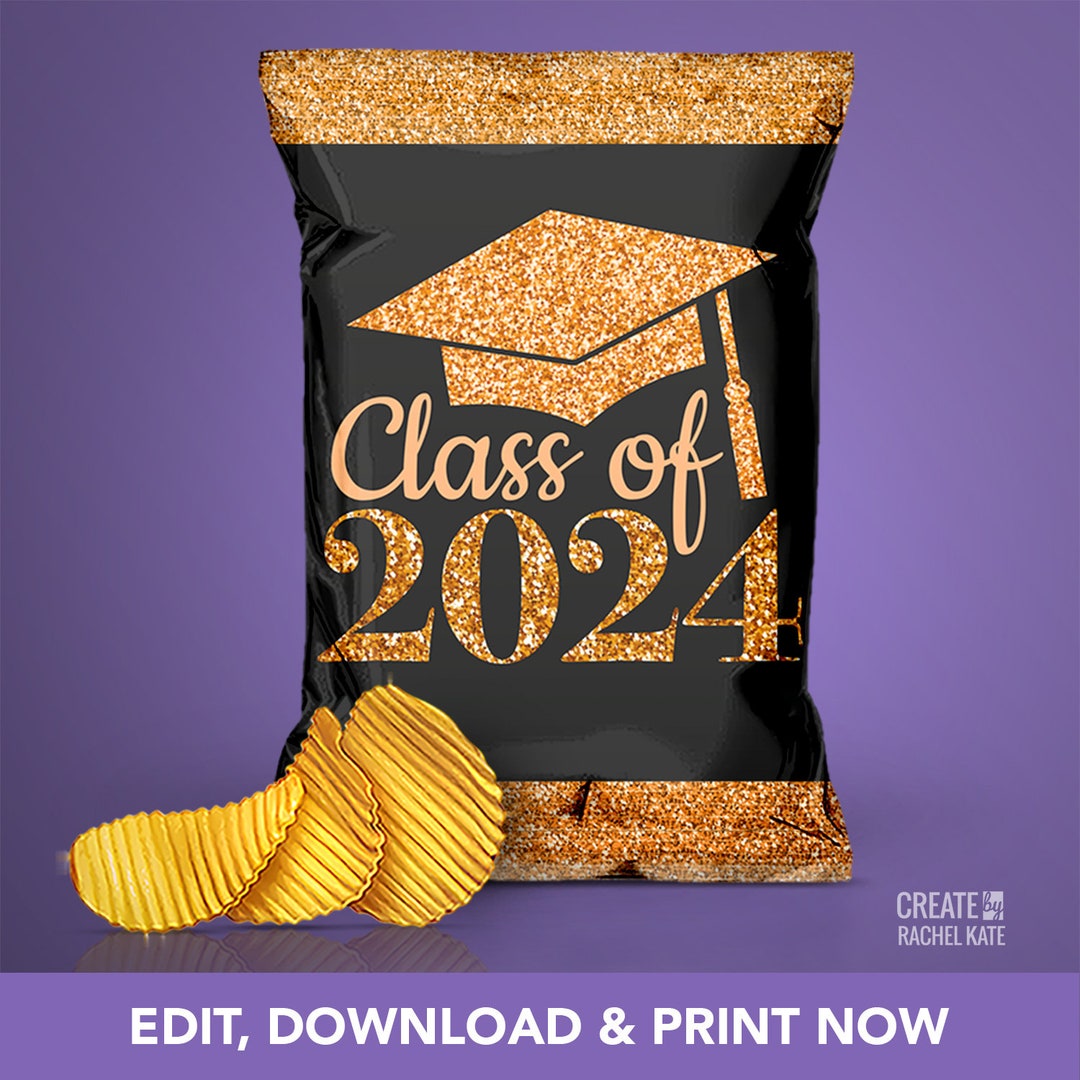 Graduation Class of 2024 Orange Glitter Potato Chip Snacks Loot Goody ...
