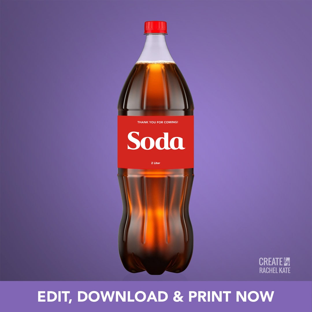 Red Cola Soda Bottle 2 Liter Large US Stickers Labels Favors DIGITAL ...
