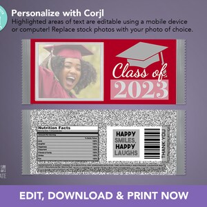 Graduation Photo Class of 2025 Red Burgundy Silver Glitter Chocolate ...