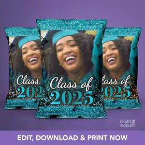 Graduation Photo Class of 2025 Teal Blue Gold Silver Glitter Potato ...