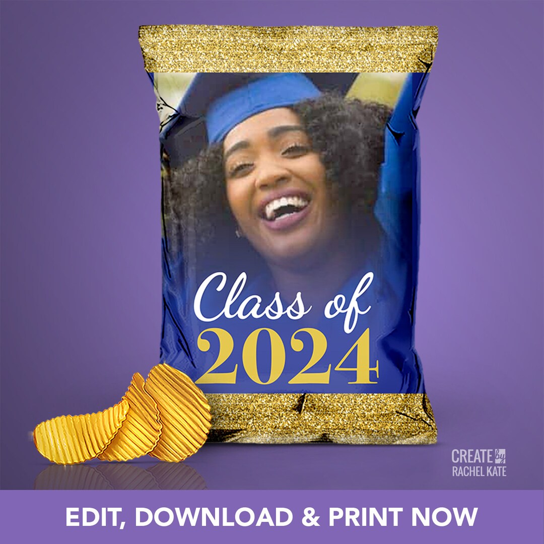 Graduation Photo Class of 2024 Royal Blue Gold Glitter Potato Chip ...