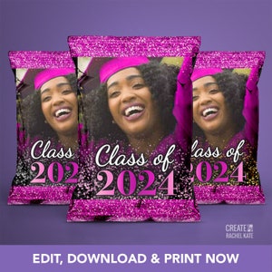 Graduation Photo Class of 2024 Pink Gold Silver Glitter Potato Chip ...