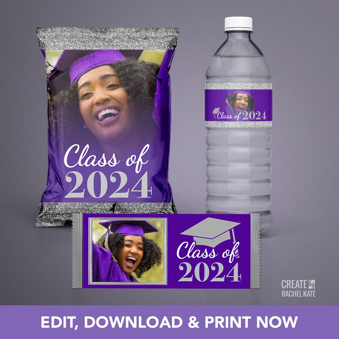 Graduation Photo Class of 2024 Purple Silver Gray Glitter Potato Chip ...
