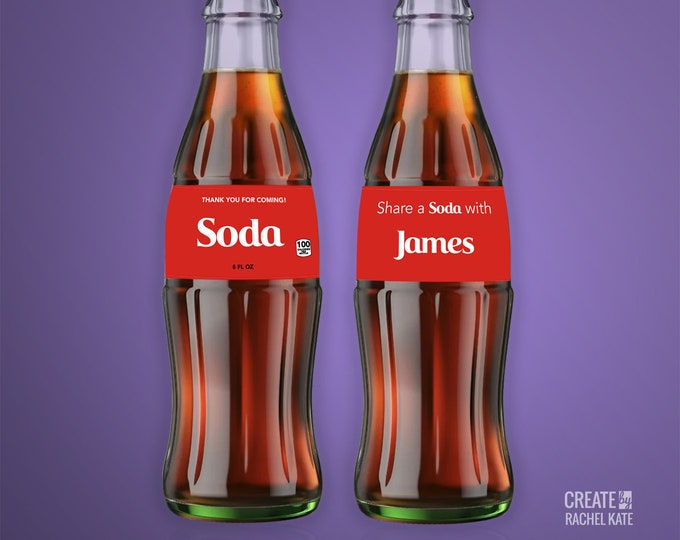 Custom Mini Soda Bottle 12oz Label, Personalized Cocacola Inspired ...