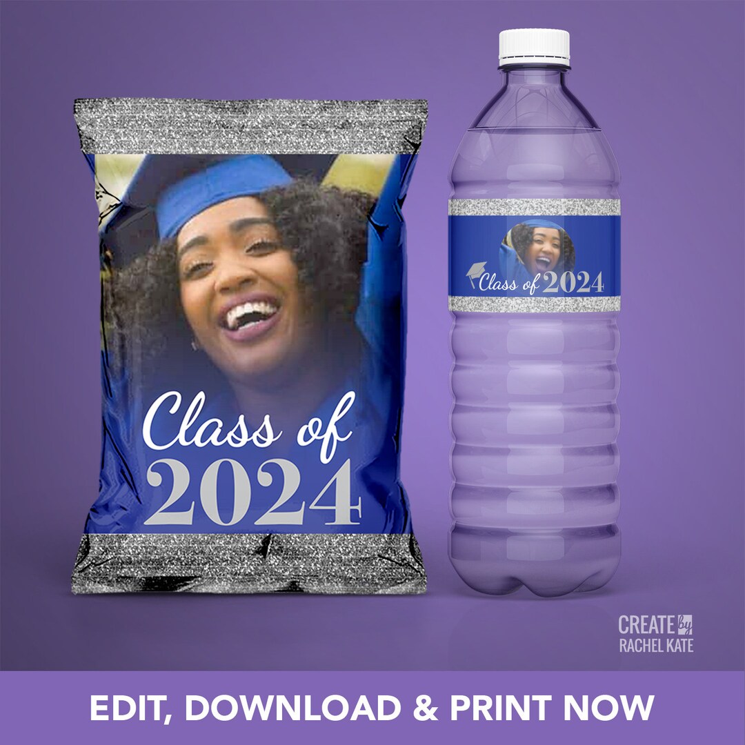 Graduation Photo Class of 2024 Blue Silver Gray Grey Glitter Potato ...