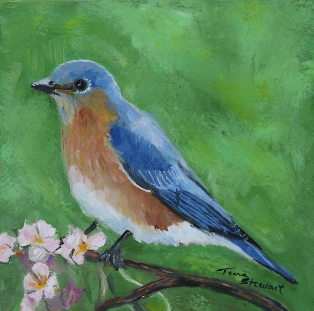 Eastern Bluebird Painting, Original Oil and Cold Wax, Art for Small ...