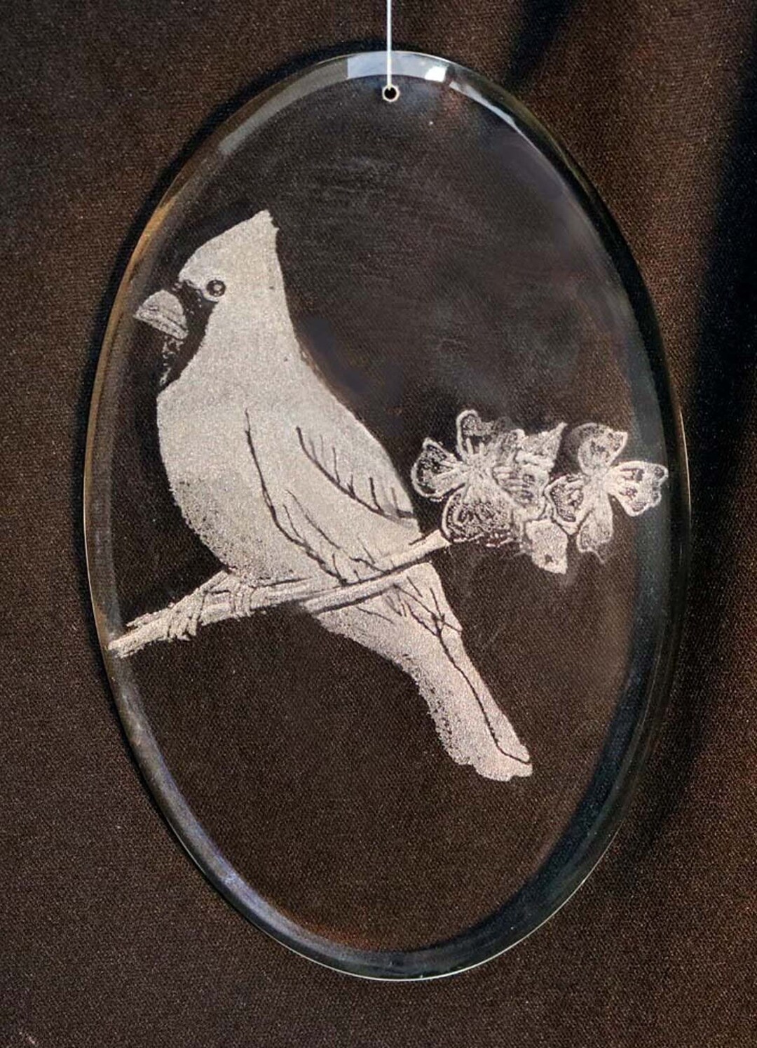 Cardinal Glass Suncatchers for Windows Red Bird Etching Oval - Etsy