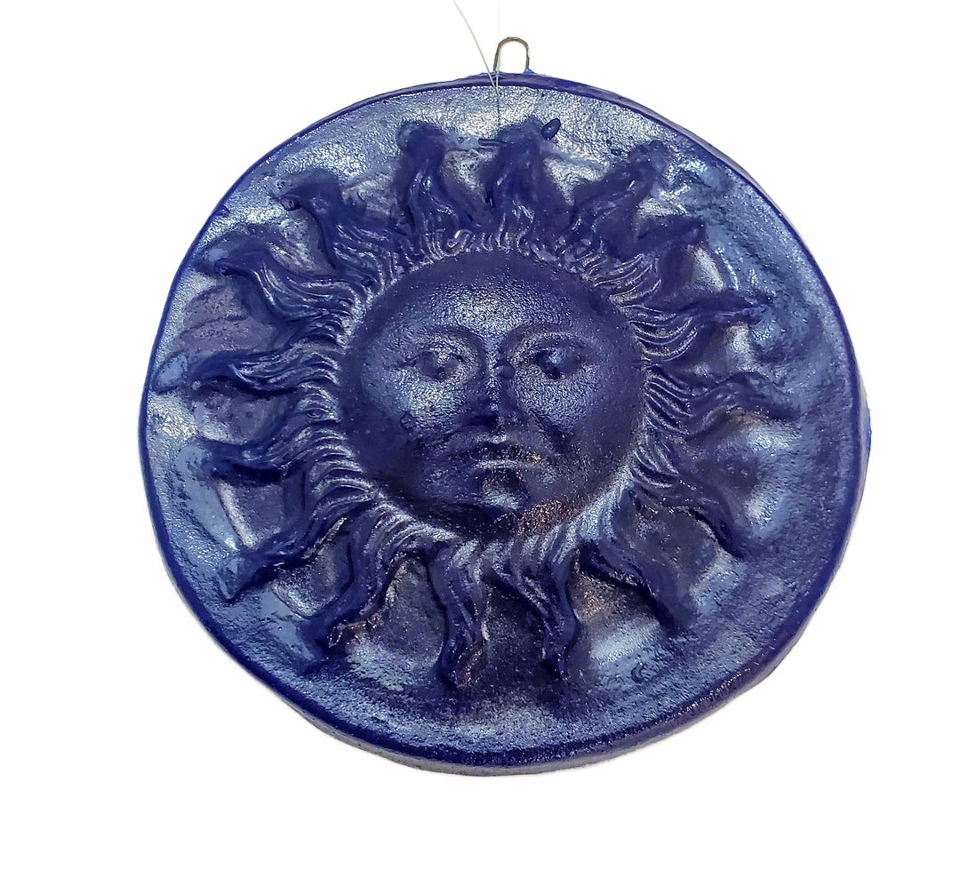 Sun Face Suncatcher Blue Stained Glass Window Decor Handmade - Etsy