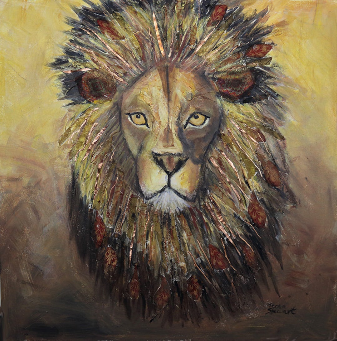 Lion Head Painting Mixed Media Wall Art Original Signed - Etsy