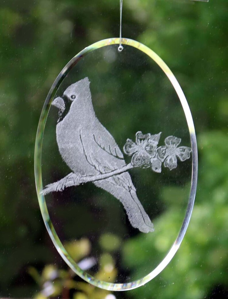 Cardinal Glass Suncatchers for Windows Red Bird Etching Oval - Etsy
