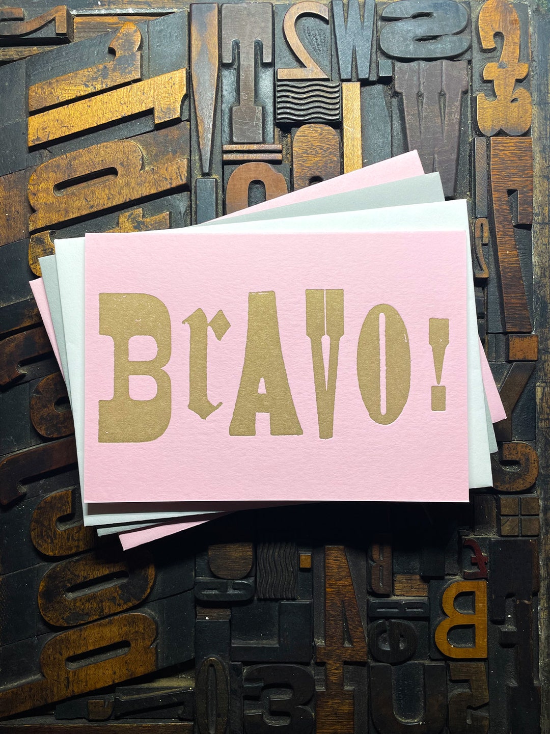Bravo! Letterpress Card | Metallic Inks on Candy Pink - Etsy