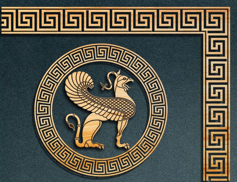 Greek Key Vector, With Corner, Round Border and Griffin #51, Svg, Dxf ...