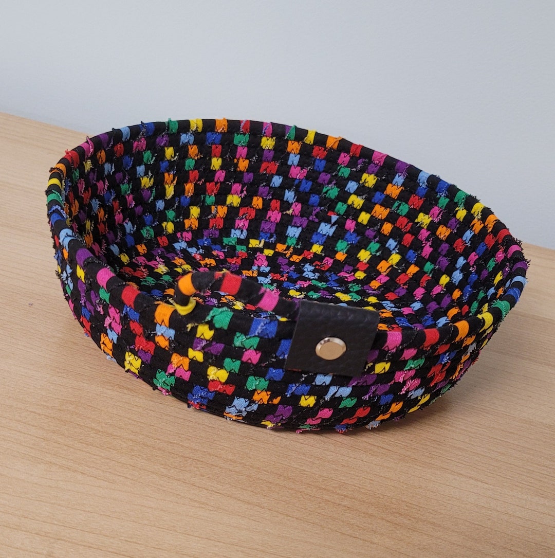 Medium Coiled Rope Bowl, Modern Fabric Wrapped Rope Basket, Multicolor ...